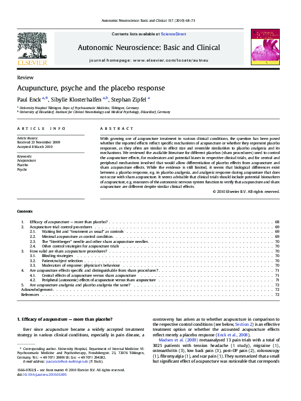 (PDF) Acupuncture, psyche and the placebo response