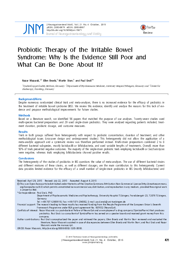 (PDF) Probiotic therapy of the irritable bowel syndrome (IBS)