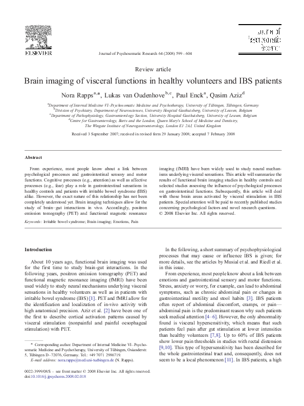 (PDF) Brain imaging of visceral functions in healthy volunteers and IBS ...