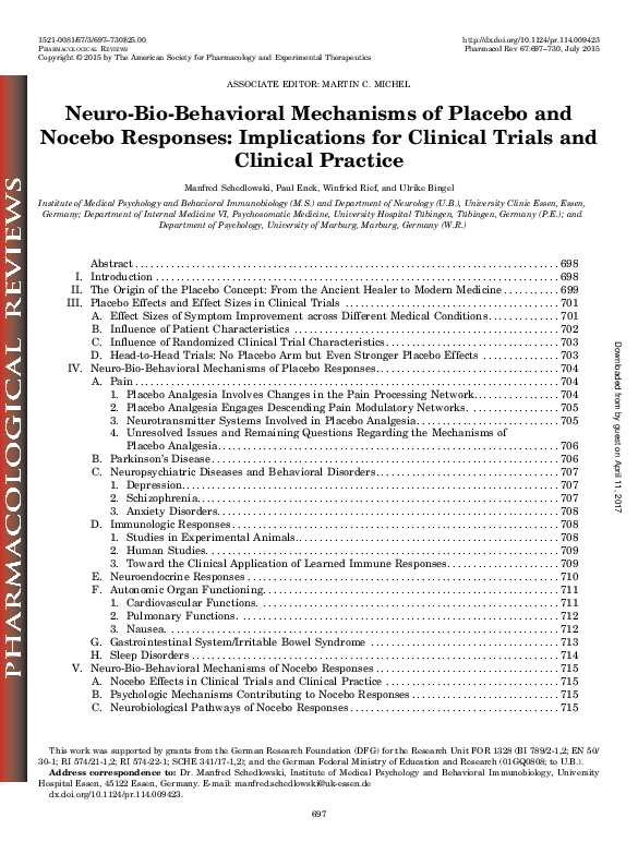 (PDF) Neuro-Bio-Behavioral Mechanisms of Placebo and Nocebo Responses ...