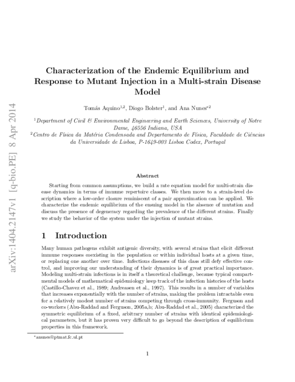 (PDF) Characterization of the endemic equilibrium and response to ...
