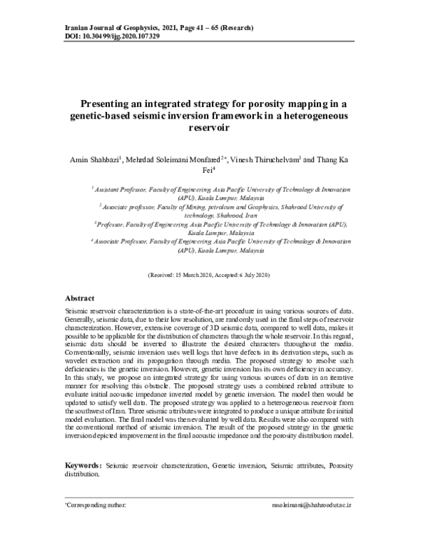 (PDF) Presenting an integrated strategy for porosity mapping in a genetic-based seismic ...