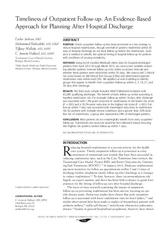 (PDF) Timeliness of Outpatient Follow-up: An Evidence-Based Approach ...
