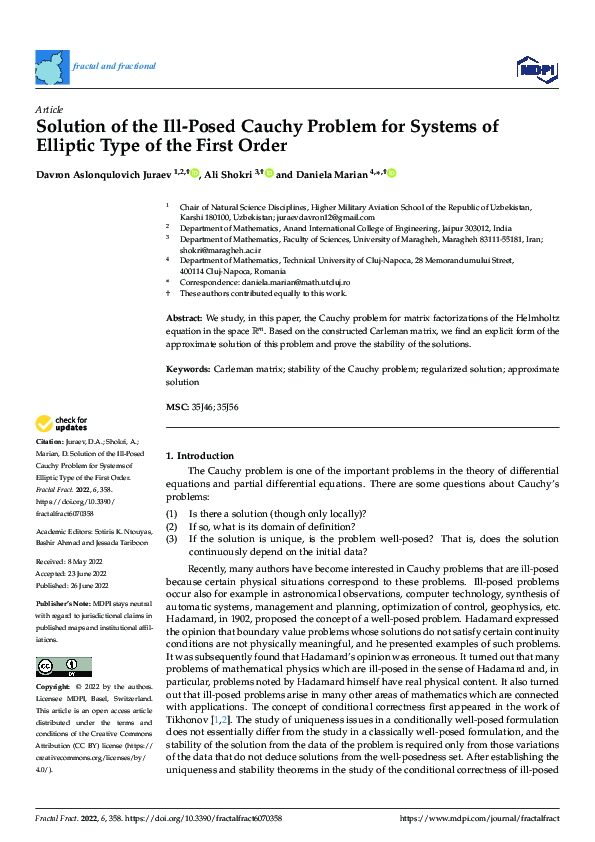 Pdf Solution Of The Ill Posed Cauchy Problem For Systems Of Elliptic