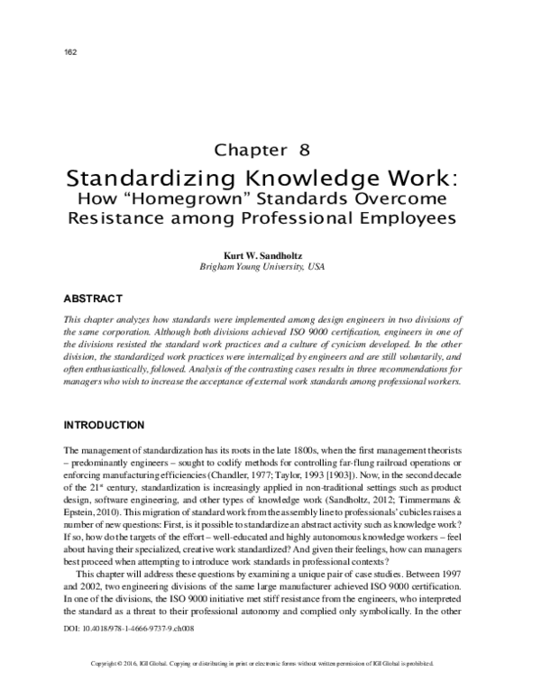 (PDF) Standardizing Knowledge Work