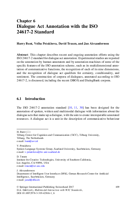 (PDF) Dialogue Act Annotation with the ISO 24617-2 Standard