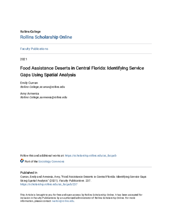 Pdf Food Assistance Deserts In Central Florida Identifying Service Gaps Using Spatial Analysis