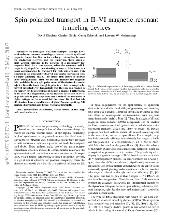 (PDF) Spin-Polarized Transport in II–VI Magnetic Resonant-Tunneling Devices | David Sanchez ...