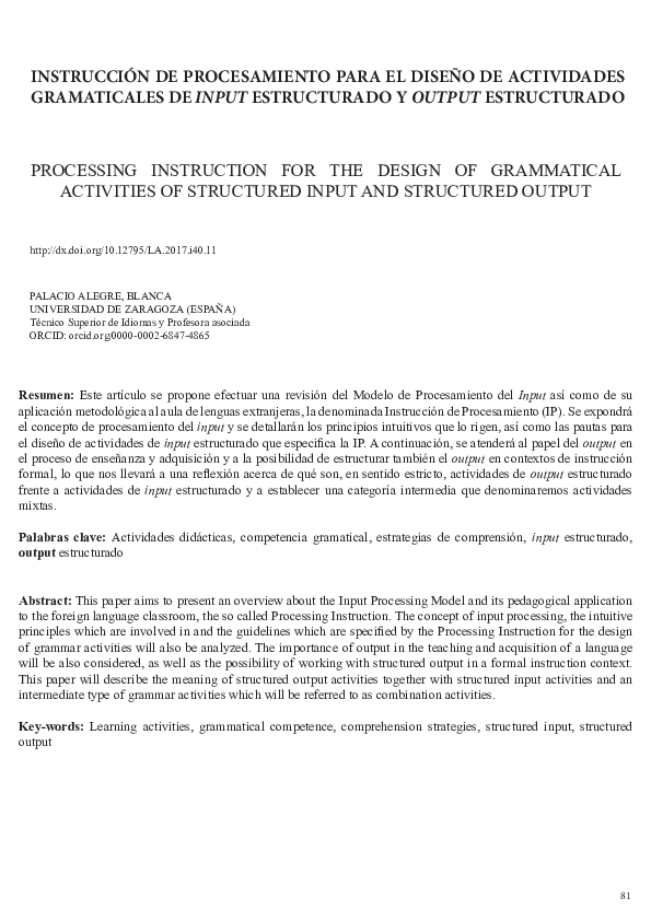 Pdf Processing Instruction For The Design Of Grammatical Activities Of Structured Input And