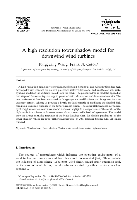 (PDF) A high resolution tower shadow model for downwind wind turbines