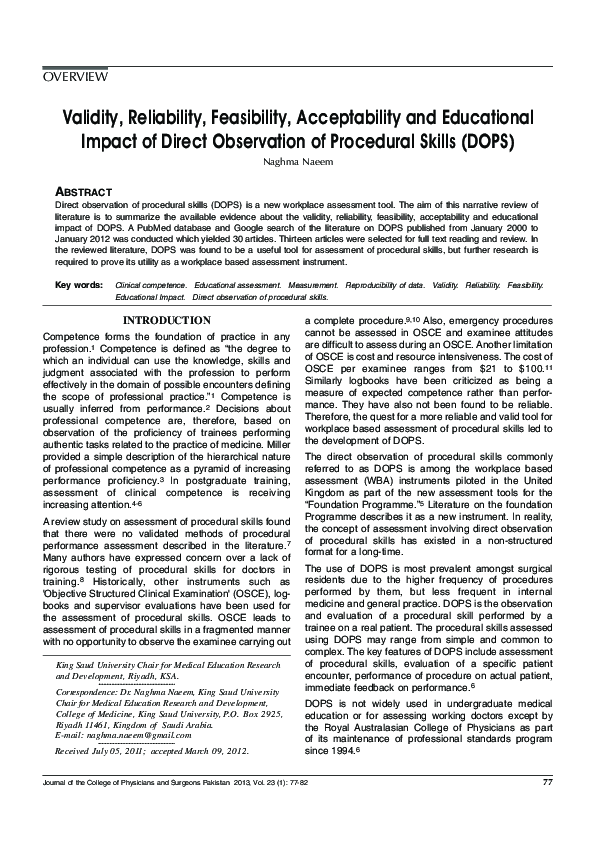 (PDF) Validity, Reliability, Feasibility, Acceptability and Educational Impact of Direct ...