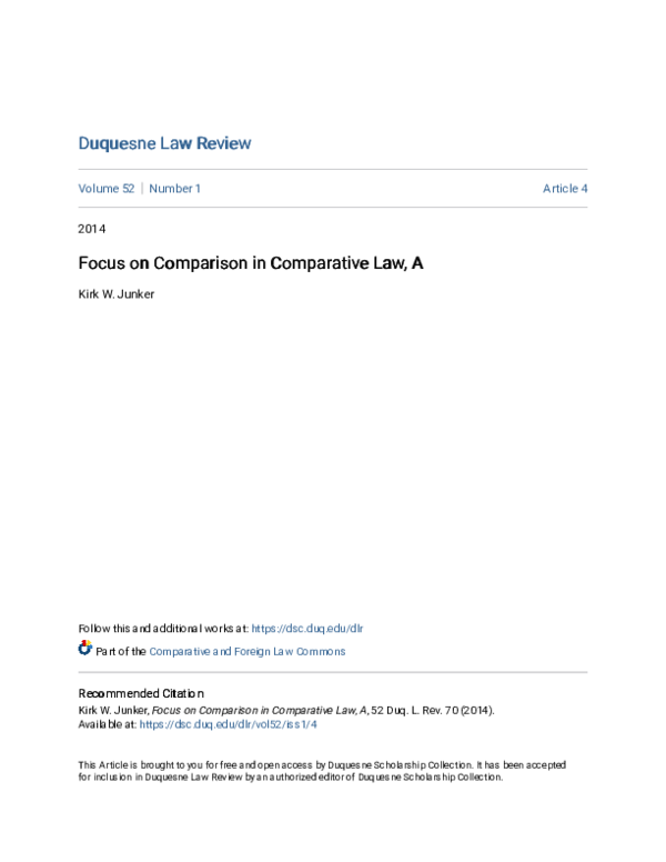 (PDF) Focus on Comparison in Comparative Law, A