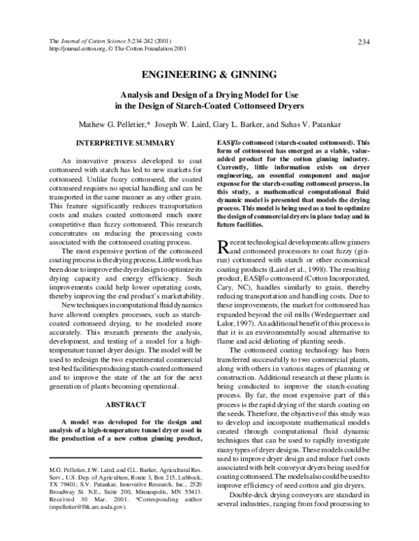 (PDF) ENGINEERING & GINNING Analysis and Design of a Drying Model for ...