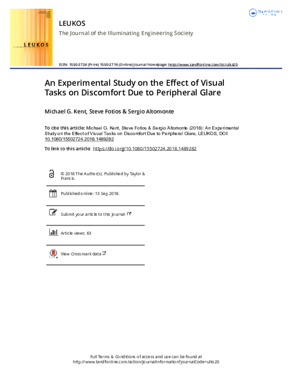 (PDF) An Experimental Study on the Effect of Visual Tasks on Discomfort Due to Peripheral Glare