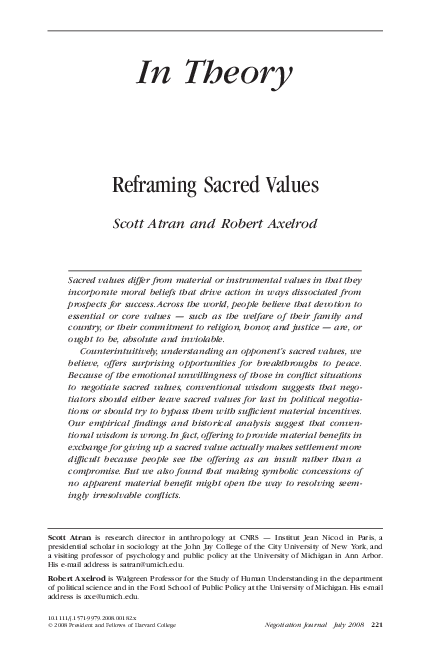 (PDF) Reframing Sacred Values