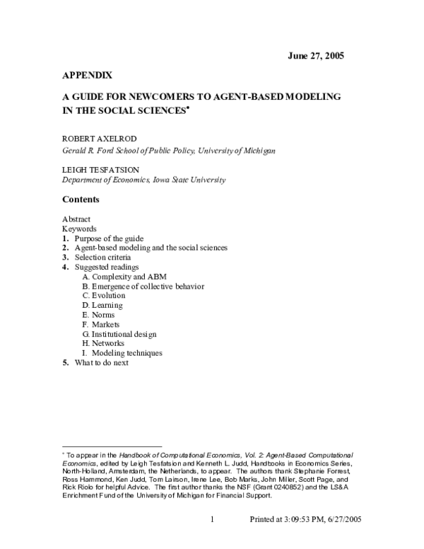(PDF) A Guide for Newcomers to Agent-Based Modeling in the Social Sciences