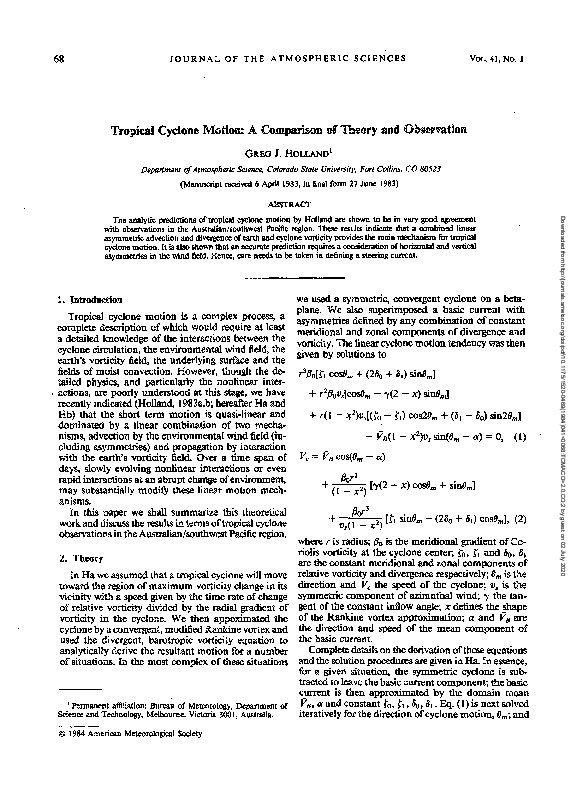 (PDF) Tropical Cyclone Motion. A Comparison of Theory and Observation