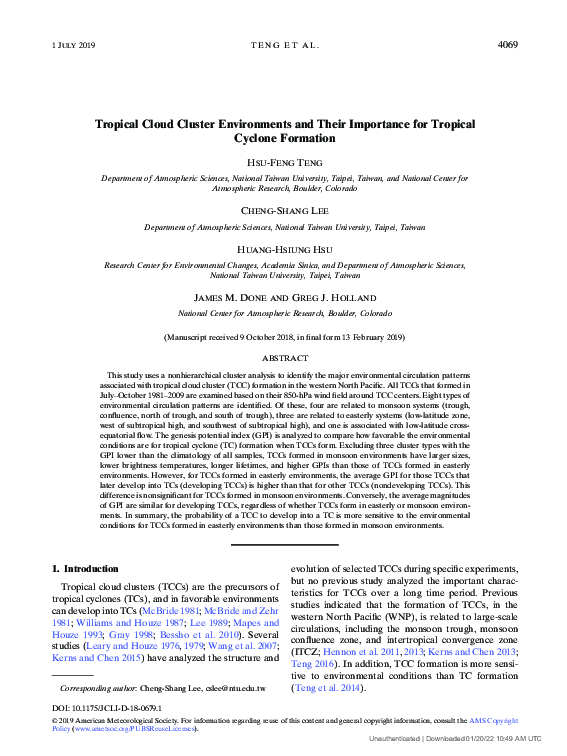 (PDF) Tropical Cloud Cluster Environments and Their Importance for ...