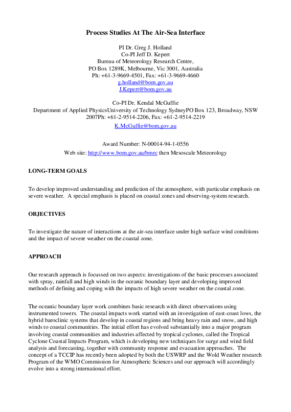 (PDF) Process Studies at the Air-Sea Interface