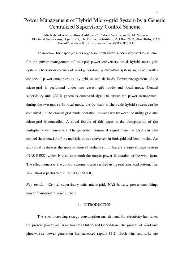 (PDF) Power management of hybrid micro-grid system by a generic centralized supervisory control ...
