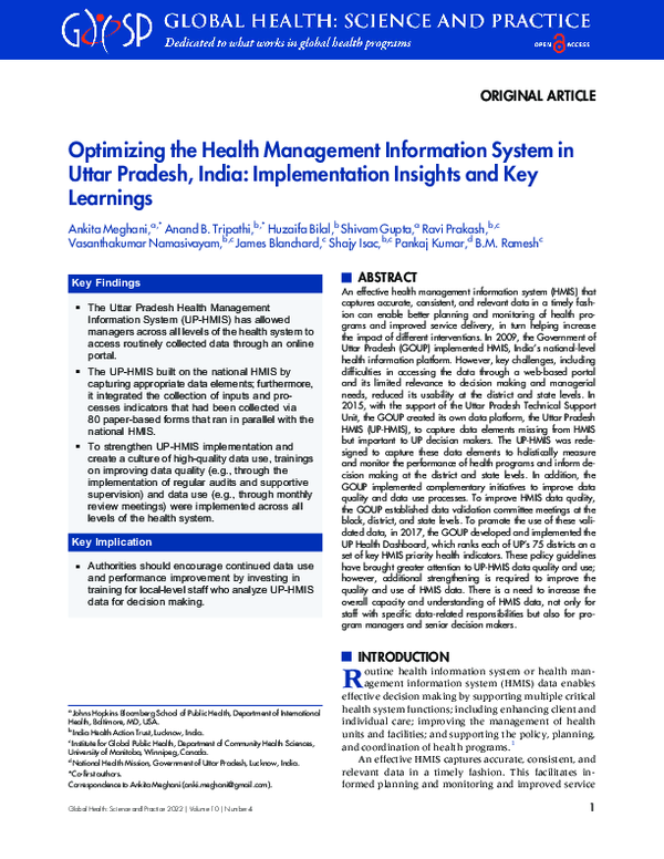 (PDF) Optimizing the Health Management Information System in Uttar Pradesh, India ...