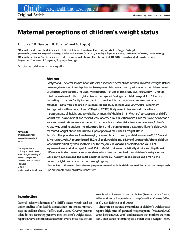 (PDF) Maternal perceptions of children's weight status