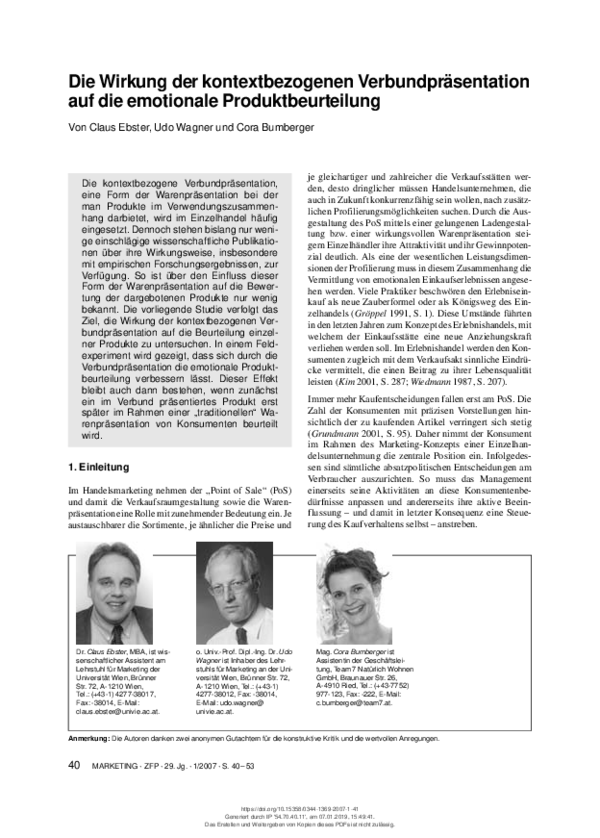 (PDF) Die Wirkung der kontextbezogenen Verbundpräsentation auf die ...