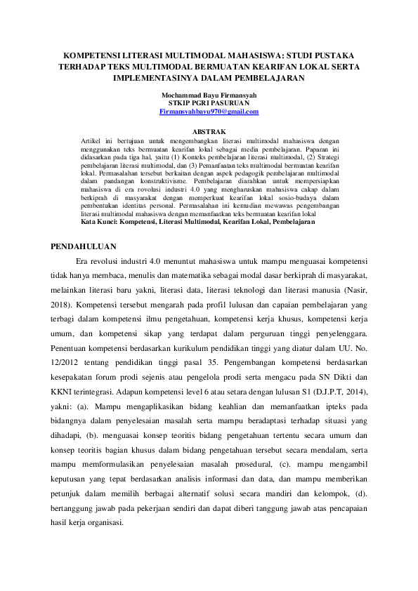 (PDF) Kompetensi Literasi Multimodal Mahasiswa: Studi Pustaka Terhadap ...