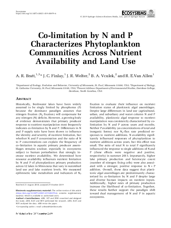 Co-limitation by N and P Characterizes Phytoplankton Communities Across ...