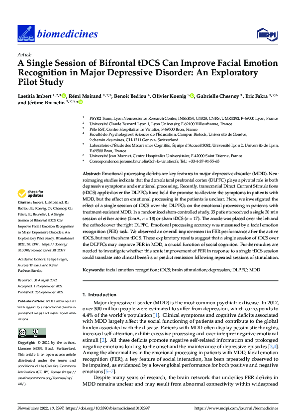 (PDF) A Single Session of Bifrontal tDCS Can Improve Facial Emotion ...