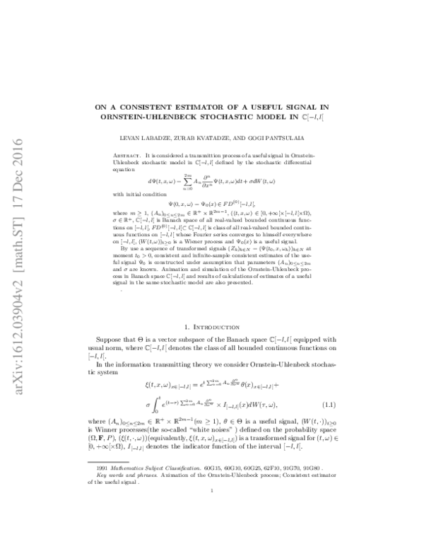Pdf On A Consistent Estimator Of A Useful Signal In Ornstein Uhlenbeck Model In Mathbb C Ll 