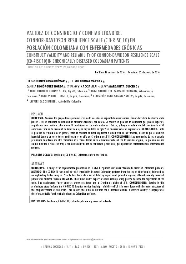 (PDF) Validez de constructo y confiabilidad del Connor-Davidson ...