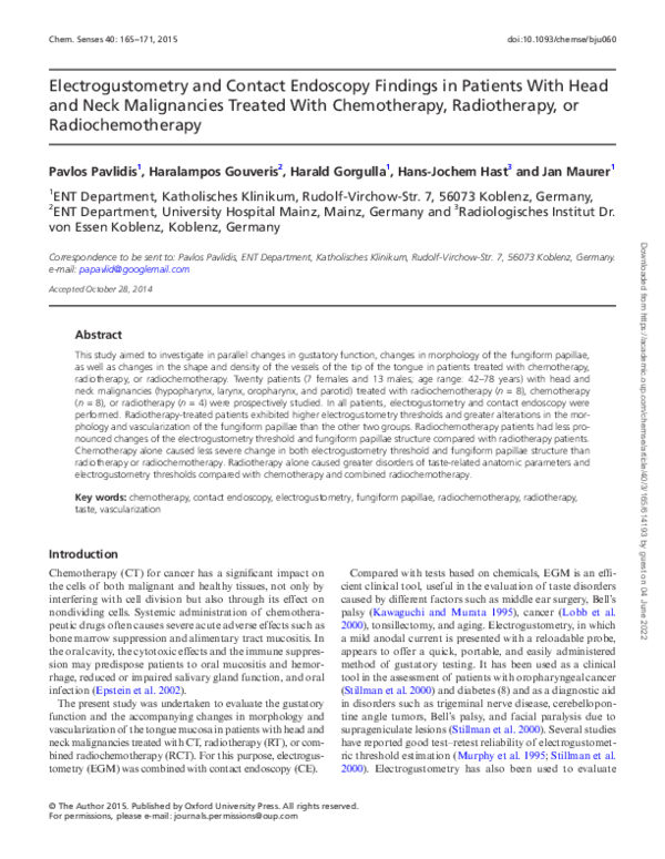 (PDF) Electrogustometry and Contact Endoscopy Findings in Patients With Head and Neck ...
