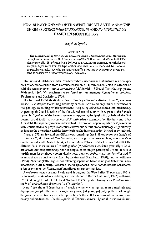 (PDF) Possible synonymy of the Western Atlantic anemone shrimps ...
