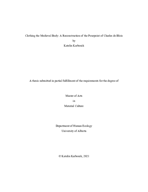 (PDF) Clothing the Medieval Body: A Reconstruction of the Pourpoint of ...
