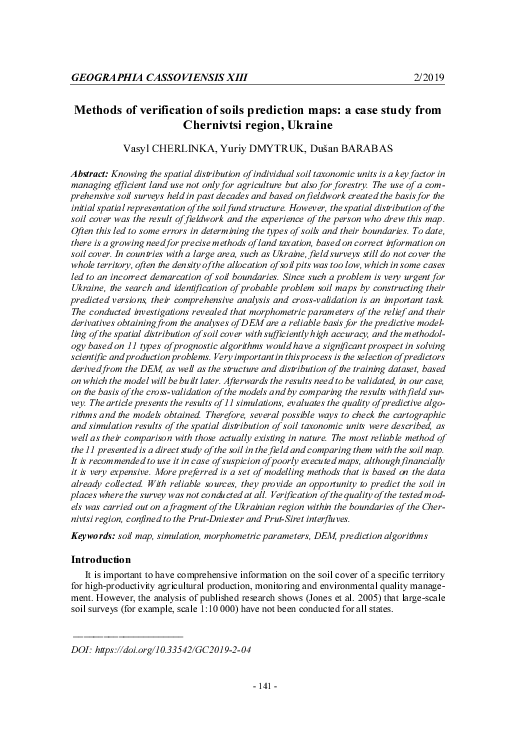 (PDF) Methods of verification of soils prediction maps: a case study ...