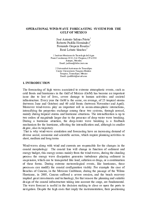 Pdf Operational Wind Wave Forecasting System For The Gulf Of Mexico