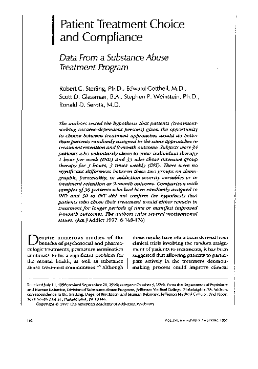 (PDF) Patient Treatment Choice and Compliance
