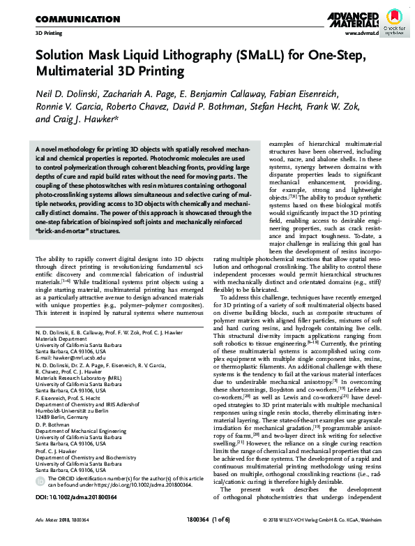 (PDF) Solution Mask Liquid Lithography (SMaLL) for One-Step ...