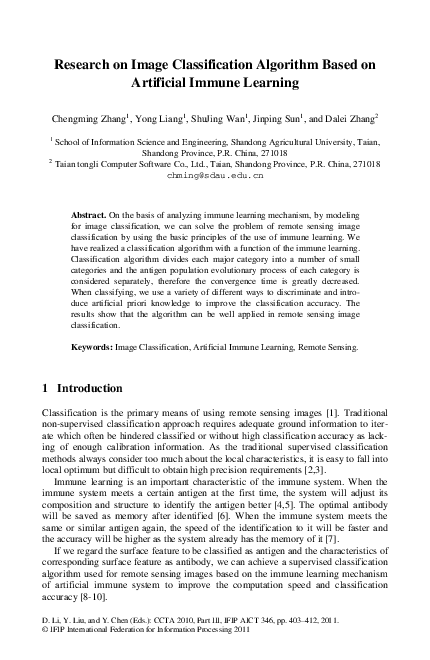 Pdf Research On Image Classification Algorithm Based On Artificial