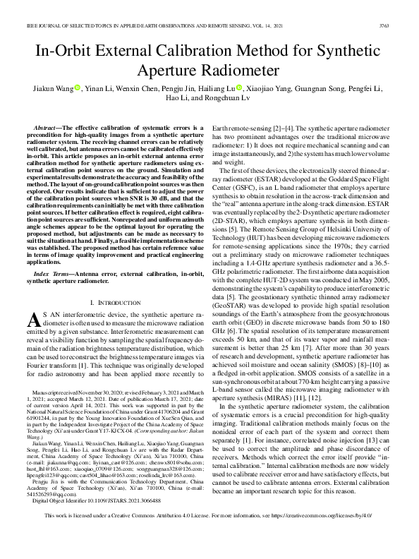 Pdf In Orbit External Calibration Method For Synthetic Aperture