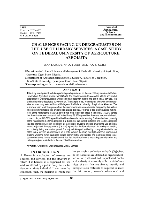 (PDF) Challenges Facing Undergraduates on the Use of Library Services ...