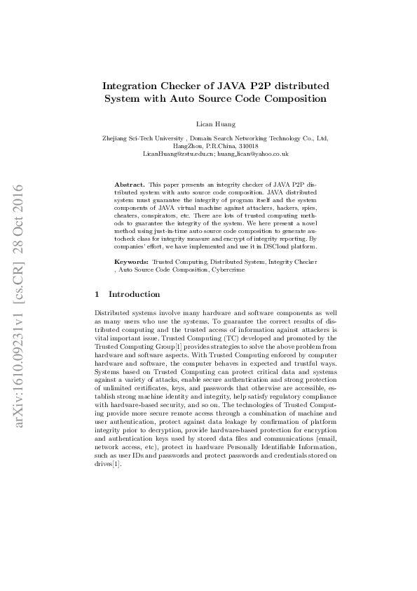 (PDF) Integration Checker of JAVA P2P distributed System with Auto Source Code Composition