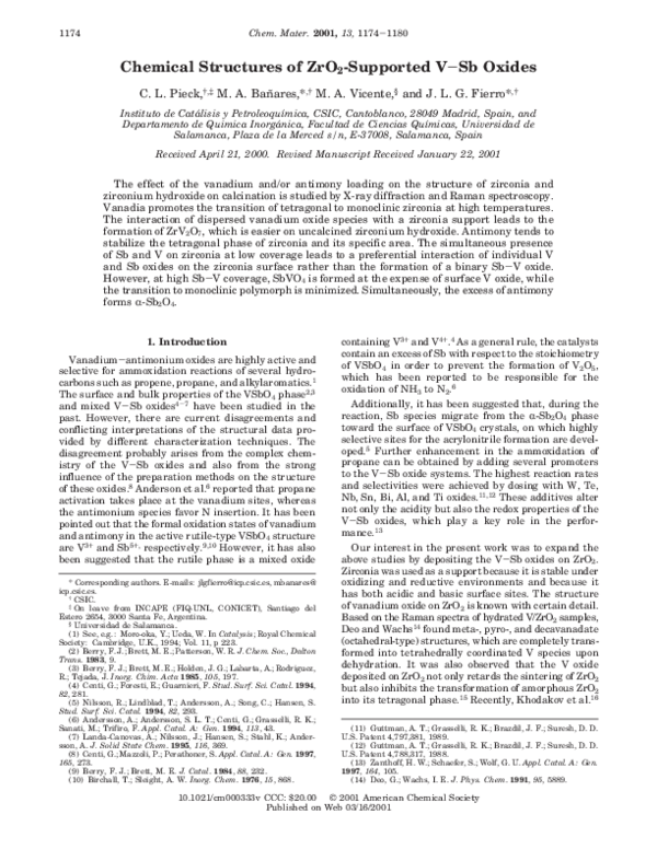 (PDF) Chemical Structures of ZrO2-Supported V−Sb Oxides