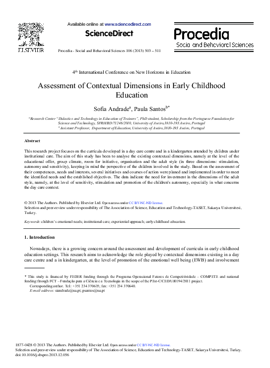 (PDF) Assessment of Contextual Dimensions in Early Childhood Education
