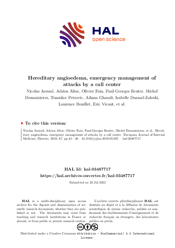 (PDF) Hereditary angioedema, emergency management of attacks by a call ...
