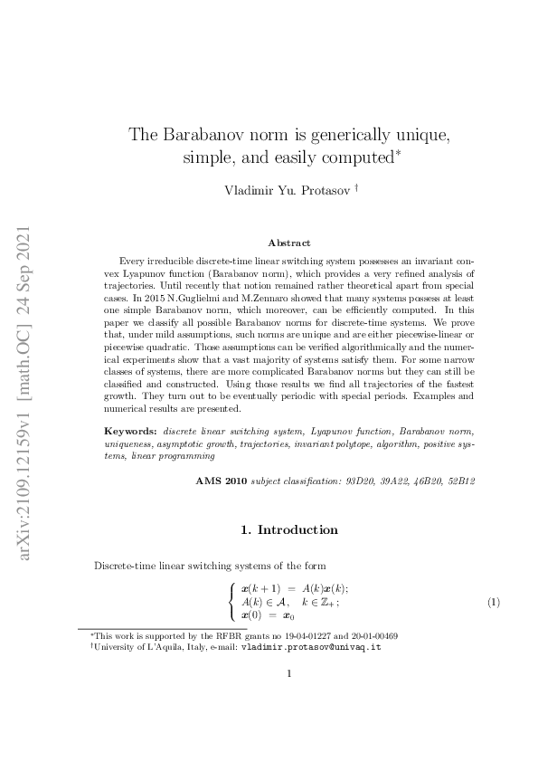 (PDF) The Barabanov Norm is Generically Unique, Simple, and Easily Computed