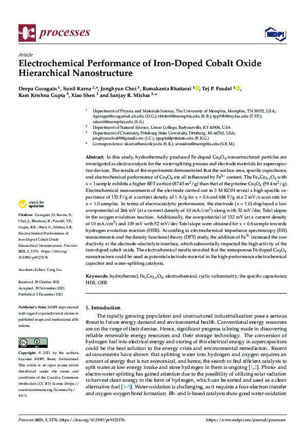 (PDF) Electrochemical Performance of Iron-Doped Cobalt Oxide Hierarchical Nanostructure