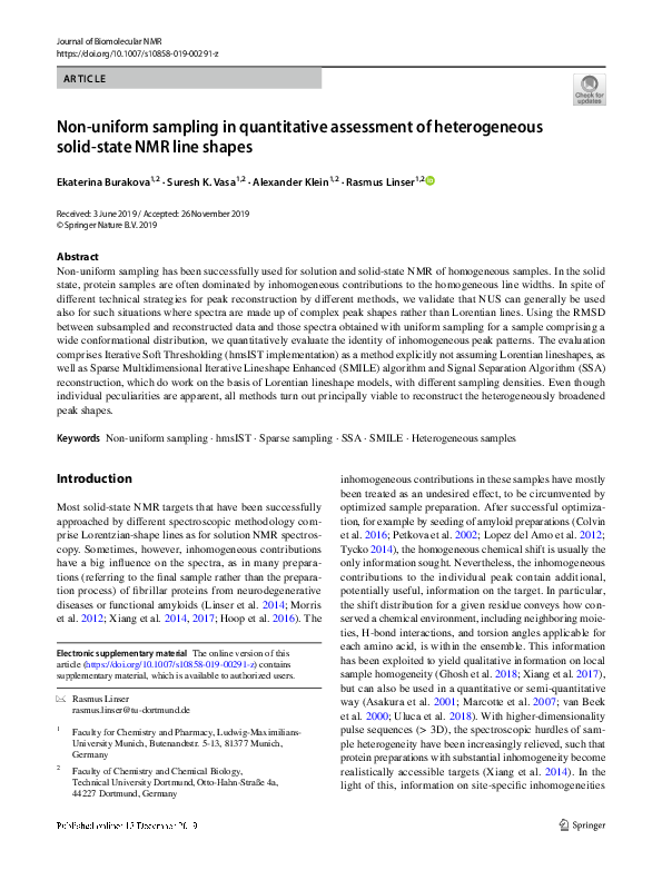 (PDF) Non-uniform sampling in quantitative assessment of heterogeneous solid-state NMR line shapes