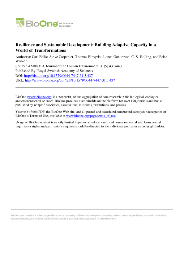 (PDF) Resilience and Sustainable Development: Building Adaptive ...